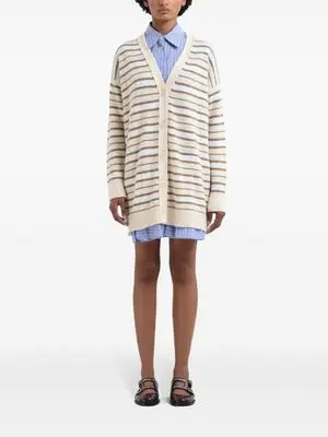 Marni Striped Virgin Wool-cashmere Cardigan - Neutrals