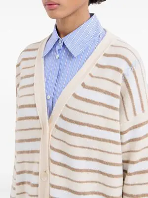 Marni Striped Virgin Wool-cashmere Cardigan - Neutrals