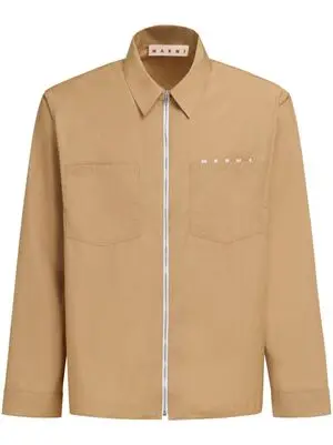 Marni Logo-print Cotton Shirt Jacket - Neutrals