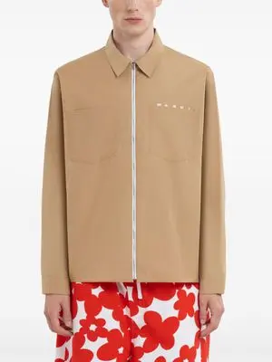 Marni Logo-print Cotton Shirt Jacket - Neutrals