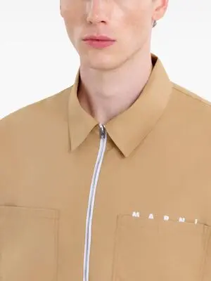 Marni Logo-print Cotton Shirt Jacket - Neutrals
