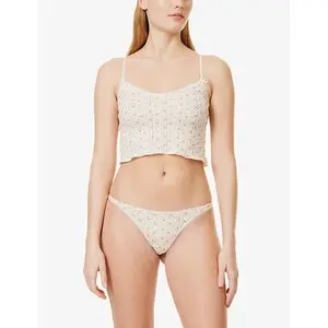 COU COU Mid-rise Pointelle-pattern Cotton Thong