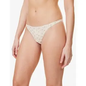 COU COU Mid-rise Pointelle-pattern Cotton Thong