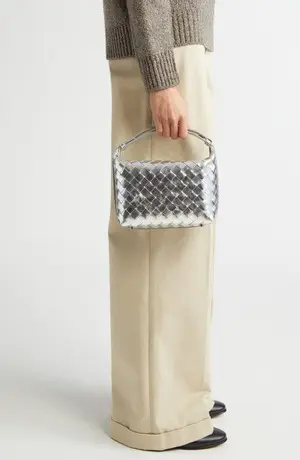 Bottega Veneta Mini Wallace Intrecciato Metallic Leather Shoulder Bag - 8101 Silver/ Silver