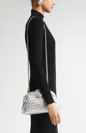 Bottega Veneta Mini Lauren 1980 Intrecciato Metallic Leather Clutch - Silver/ Silver