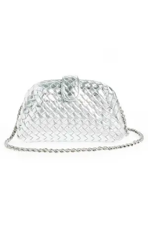 Bottega Veneta Mini Lauren 1980 Intrecciato Metallic Leather Clutch - Silver/ Silver