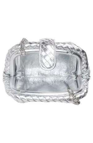 Bottega Veneta Mini Lauren 1980 Intrecciato Metallic Leather Clutch - Silver/ Silver