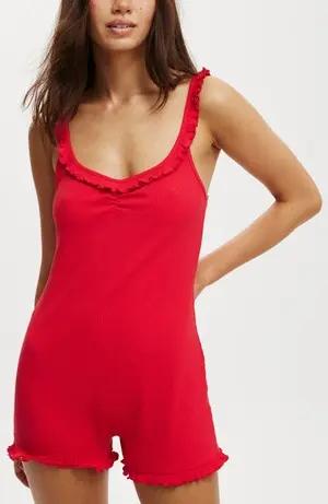 Cotton:on COTTON ON BODY Rib Ruffle Boyleg Romper Lobster Red