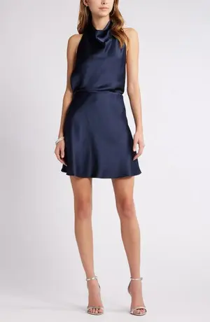 navy blue satin bodycon dress Satin Bodycon Midi Dress Navy – Saint Genies Wholesale main image 0