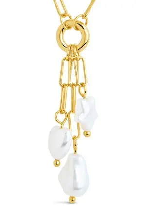 Sterling Forever Sabrina Mixed Pearl Charm Necklace - Gold