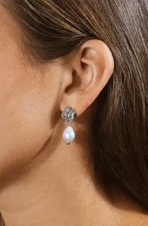 Sterling Forever Cubic Zirconia Cluster & Freshwater Pearl Drop Earrings
