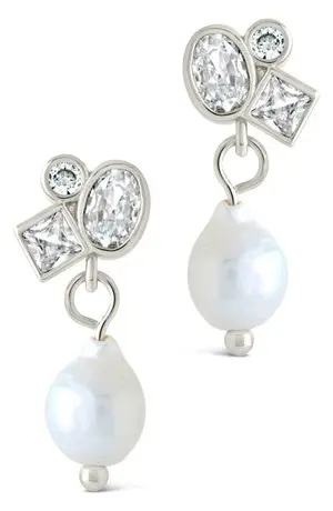 Sterling Forever Cubic Zirconia Cluster & Freshwater Pearl Drop Earrings
