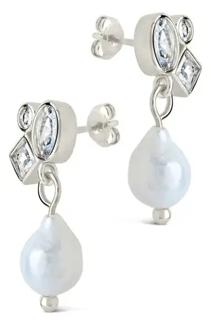 Sterling Forever Cubic Zirconia Cluster & Freshwater Pearl Drop Earrings