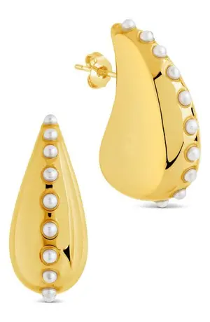 Sterling Forever Raze Freshwater Pearl Drop Stud Earrings - Gold