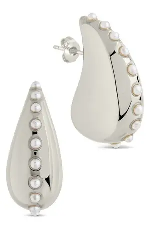 Sterling Forever Raze Freshwater Pearl Drop Stud Earrings - Silver