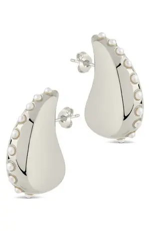 Sterling Forever Raze Freshwater Pearl Drop Stud Earrings - Silver