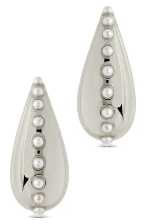 Sterling Forever Raze Freshwater Pearl Drop Stud Earrings - Silver