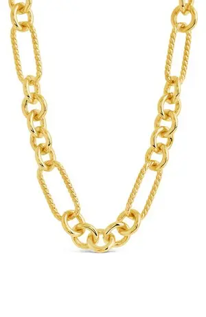 Sterling Forever Fianna Mixed Link Chain Necklace - Gold