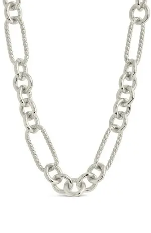 Sterling Forever Fianna Mixed Link Chain Necklace - Silver