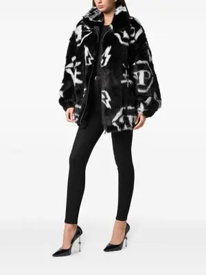 Philipp Plein Monogram-print Faux Fur Coat - Black