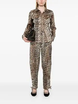 GANNI Leopard-print Satin Shirt - Brown