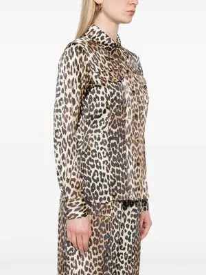 GANNI Leopard-print Satin Shirt - Brown