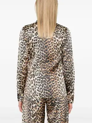GANNI Leopard-print Satin Shirt - Brown