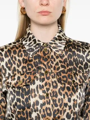 GANNI Leopard-print Satin Shirt - Brown