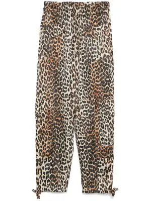 GANNI Leopard-print Satin Trousers