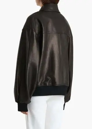 Khaite Shelman Leather Bomber Jacket - Black