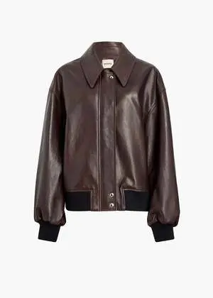 Khaite Shelman Leather Bomber Jacket - Dark Brown