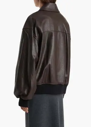 Khaite Shelman Leather Bomber Jacket - Dark Brown