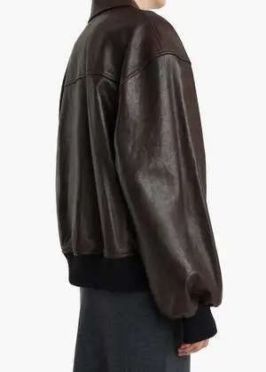 Khaite Shelman Leather Bomber Jacket - Dark Brown