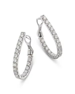 Bloomingdale'S Diamond Oval Hoop Earrings In 14k Gold - White