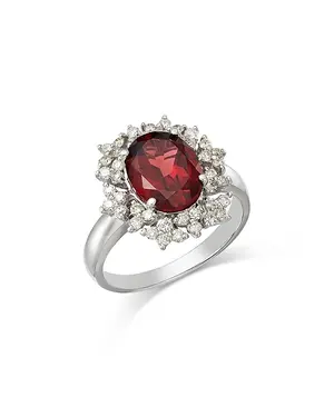 Bloomingdale'S Garnet And Diamond Flower Halo Ring - Red/white