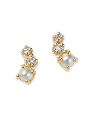 Zoe Chicco 14k Yellow Gold Diamond & Pearl Stud Earrings - White/gold