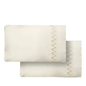 DEA LUXURY LINENS Dea Palm Beach Pelago Embroidery Pillowcase Pair, King - Ivory/ivory