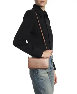 Saint Laurent Cassandre Crossbody Bag Phone Holder With Strap - Barely Pink Smooth Leather/gold