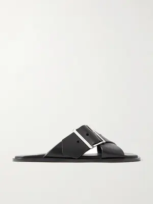 Loewe Petal Buckled Leather Slides - Black