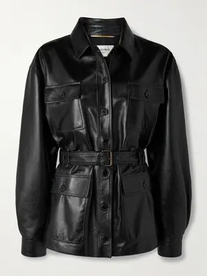 Saint Laurent Belted Leather Jacket - Black