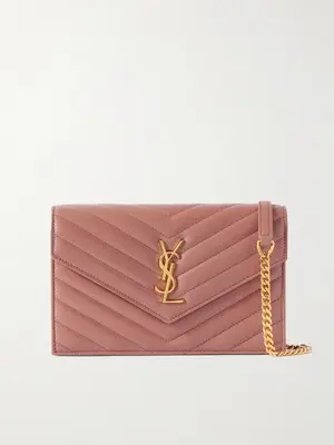 Saint Laurent Cassandre Mini Matelassé Leather Chain Wallet - Pink