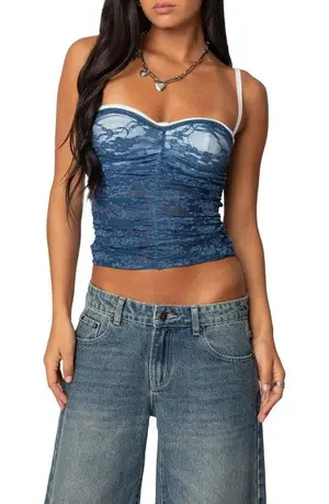 EDIKTED Eleanor Ruched Lace Bustier Camisole