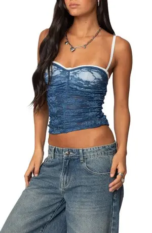 EDIKTED Eleanor Ruched Lace Bustier Camisole