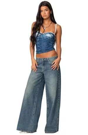 EDIKTED Eleanor Ruched Lace Bustier Camisole