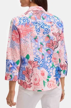 Foxcroft June Mixed Print Cotton Button-up Shirt