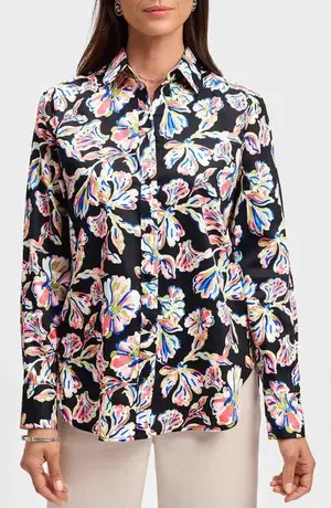 Foxcroft Meghan Floral Print Button-up Shirt - Black Multi