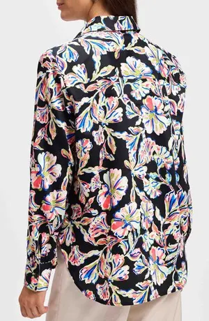 Foxcroft Meghan Floral Print Button-up Shirt - Black Multi