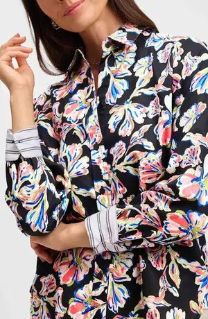 Foxcroft Meghan Floral Print Button-up Shirt - Black Multi