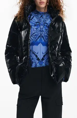 Desigual Faux Patent Leather Padded Jacket