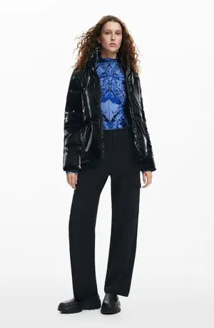 Desigual Faux Patent Leather Padded Jacket